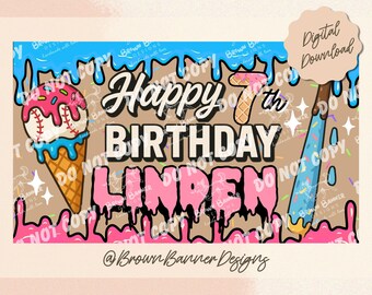 Red/blue Baseball Ice Cream Drip Banner Template | Editable Canva ...