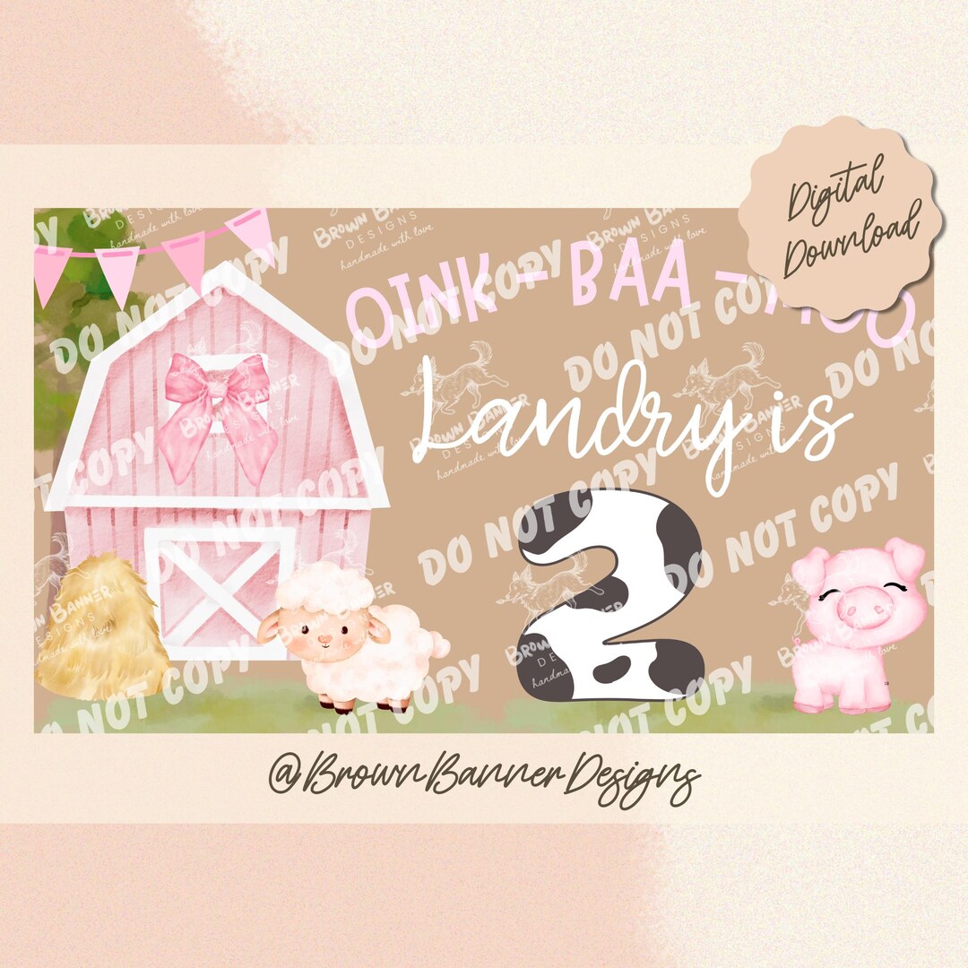 Girly Oink Baa Moo Banner Template | Editable Canva Design | Farm ...