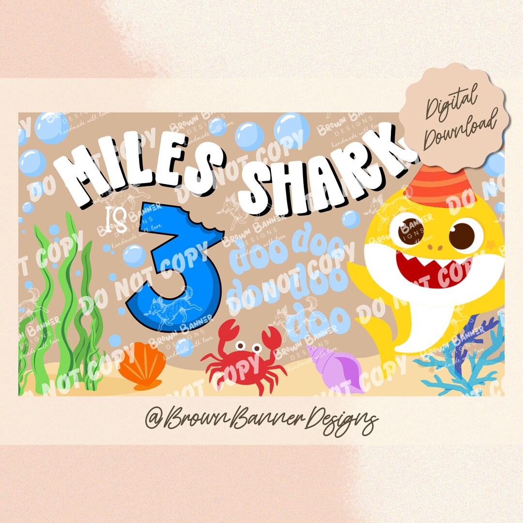 Shark Baby Birthday Banner Template | Editable Canva Design (digital ...