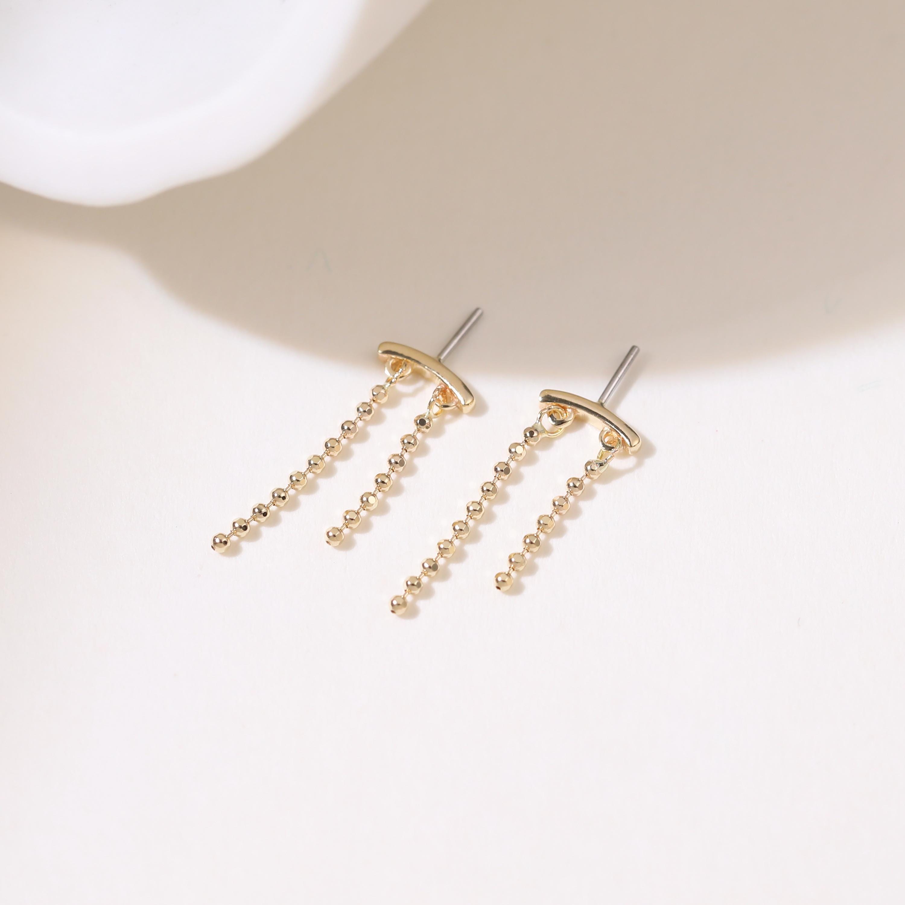 14K Solid Gold Vertical Dangle Hidden Helix Piercing • Dainty Double ...