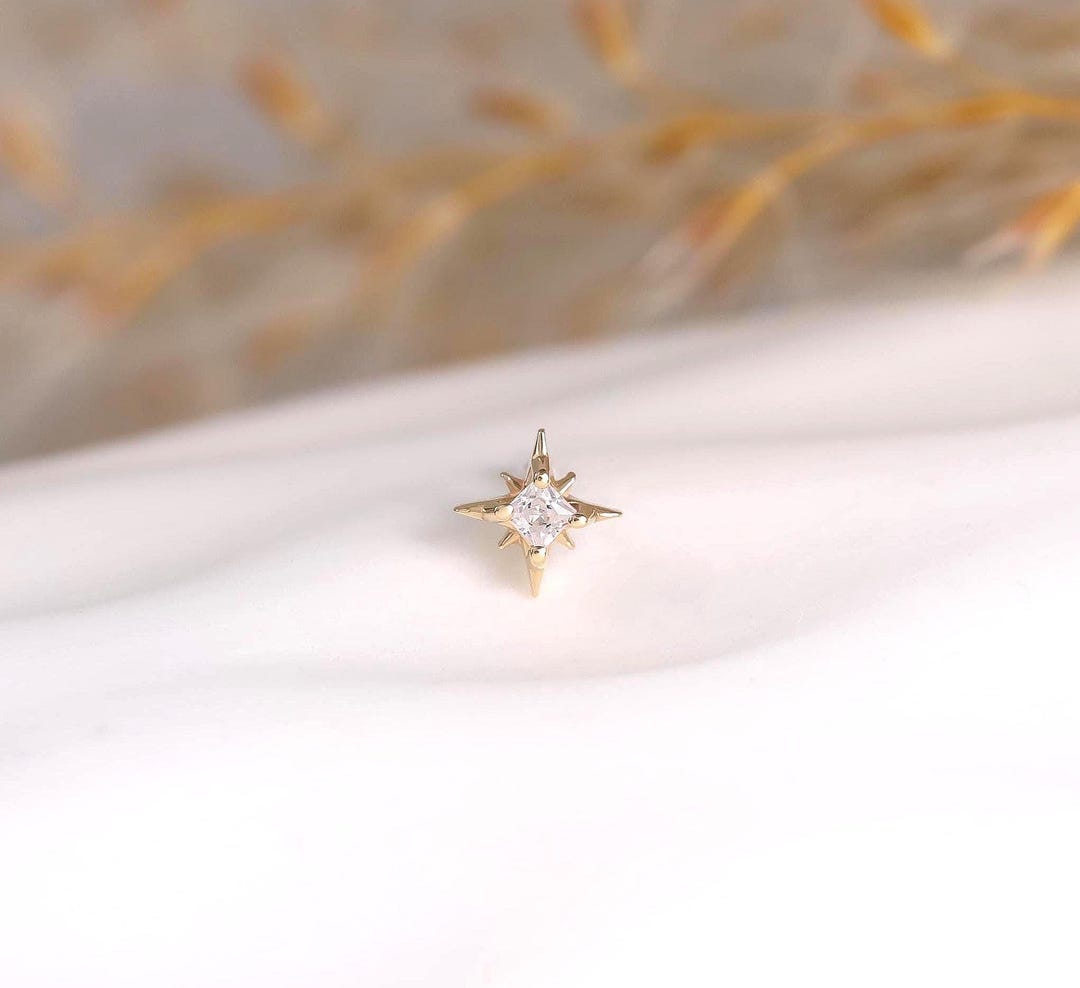 14K Solid Gold Star Cartilage Stud • Flat Back Helix Earring for New ...