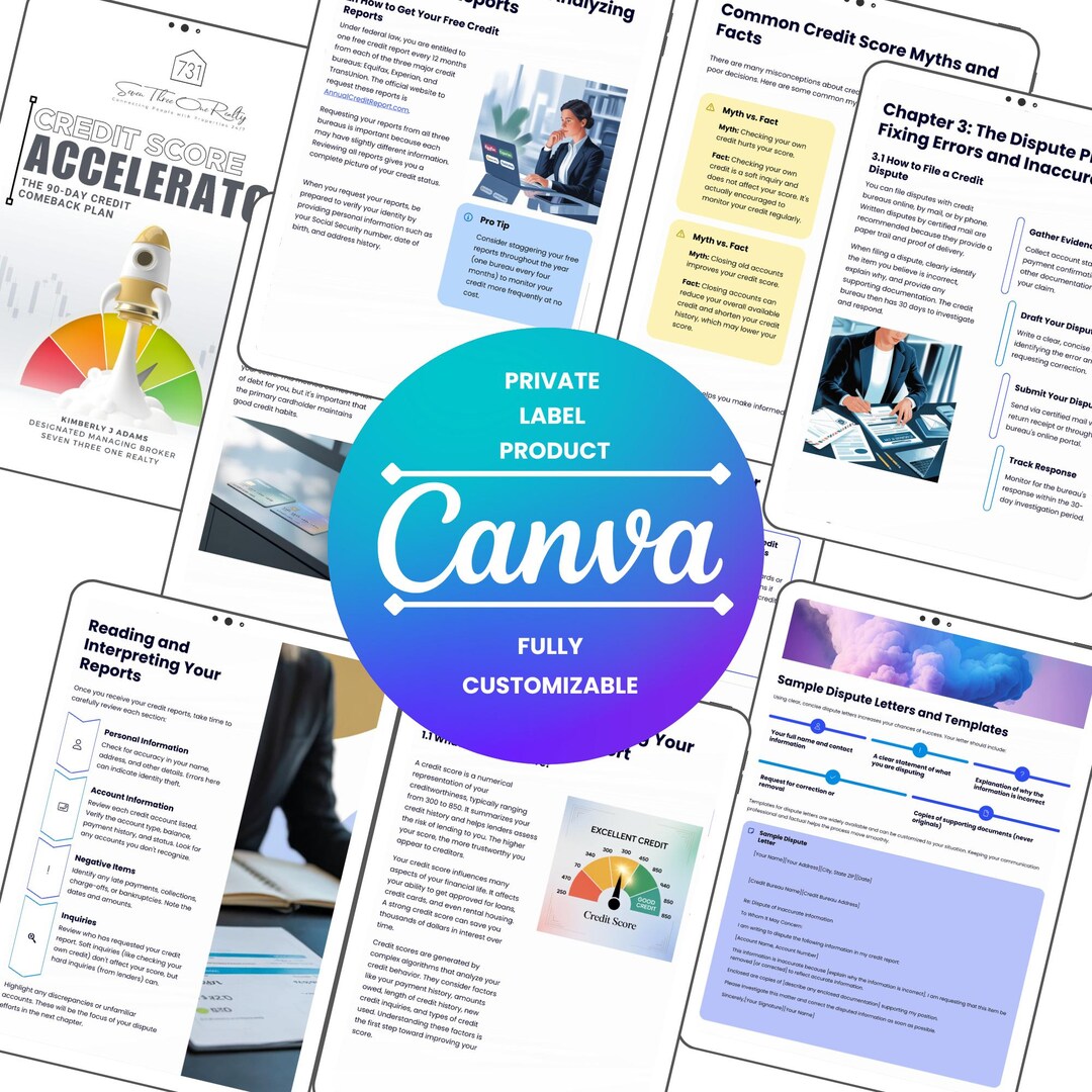 Credit Score Accelerator Canva Template | Editable Financial Workbook ...