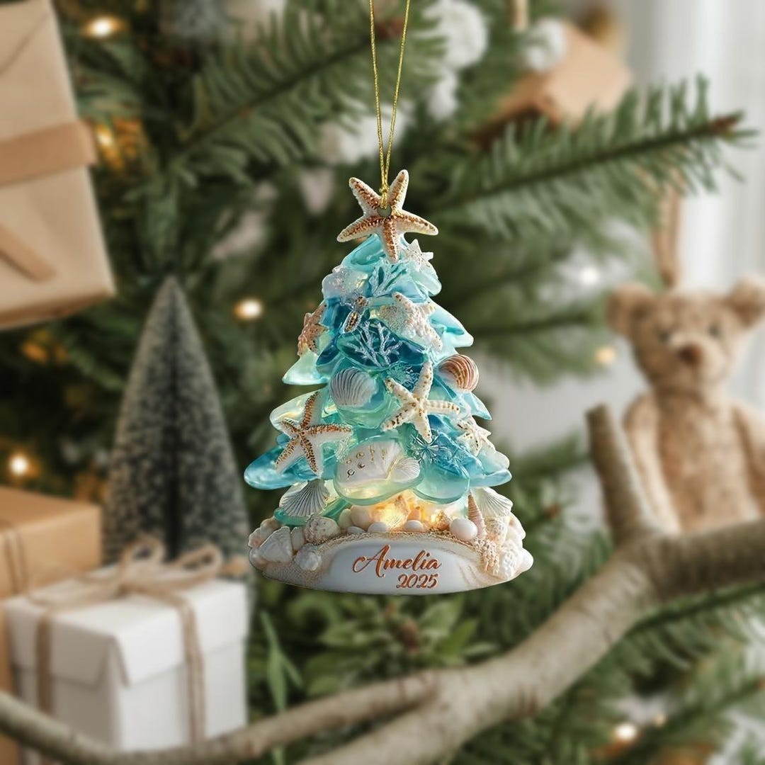Personalized Sea Glass Family Tree Ornament Custom Big Family Name - Etsy