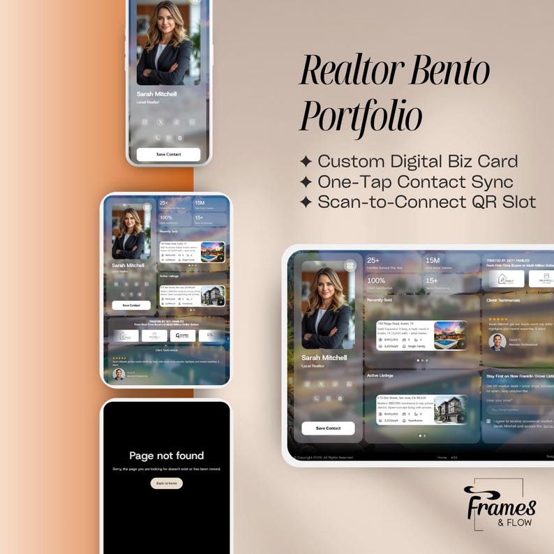 Realtor Bento Portfolio Kit Framer Template: Dunkles Glasmorphismus ...