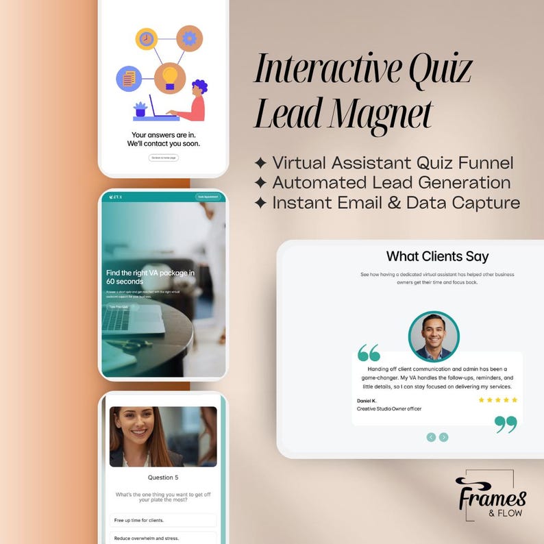 Virtual Assistant Lead Gen Kit | Quiz Funnel, Services Guide (framer ...