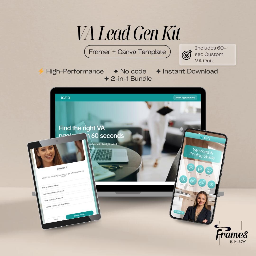 Virtual Assistant Lead Gen Kit | Quiz Funnel, Services Guide (framer ...