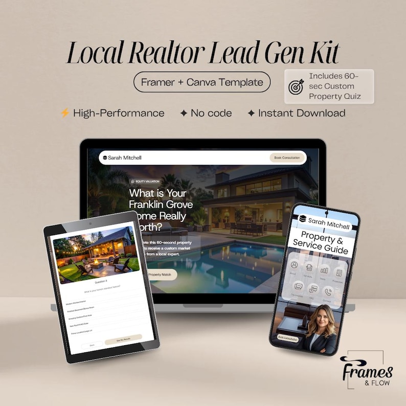Realtor Lead Gen Kit | Framer, Canva Templates, Quiz Funnel (digital ...