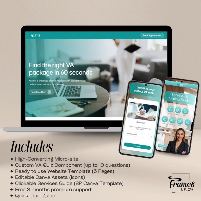 Virtual Assistant Lead Gen Kit | Quiz Funnel, Services Guide (framer ...