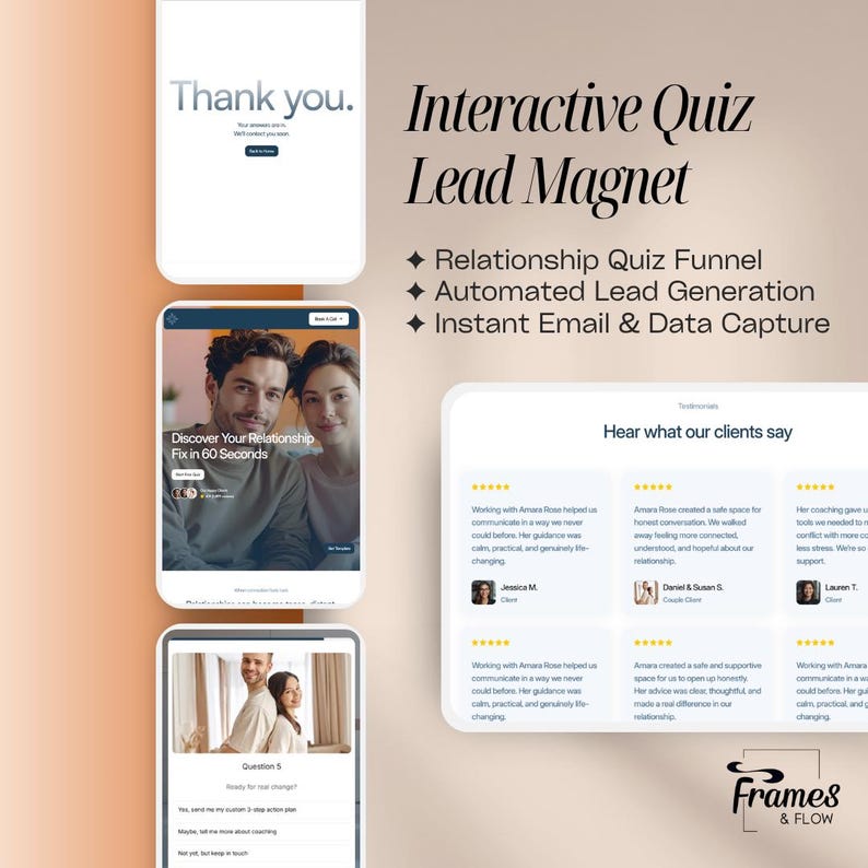 Relationship Coach Lead Gen Kit | Framer, Canva Templates, Quiz Funnel ...