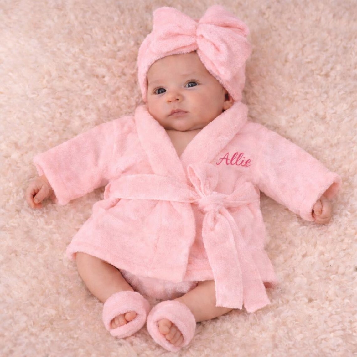 Personalized Infant Robe Set, Embroidered Baby Bathrobe, Slippers ...