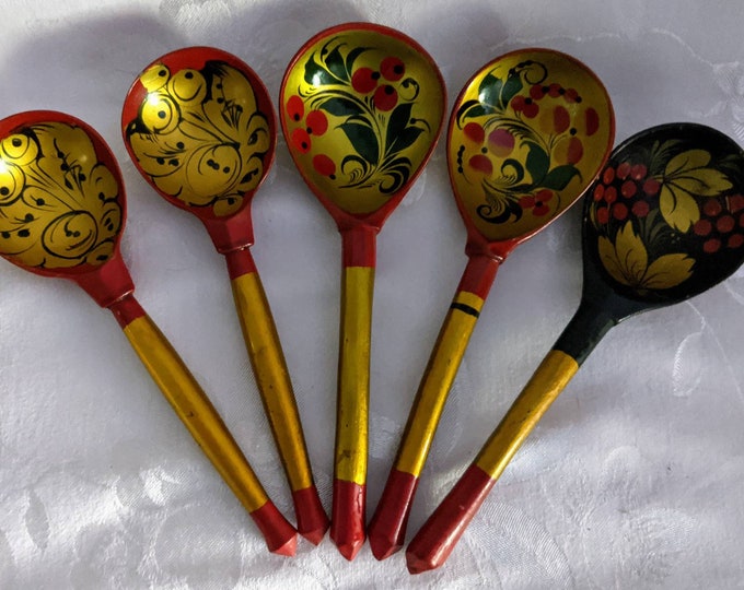 Hand Carved Russian Wooden Spoons/ Khokhloma/ Five - Etsy