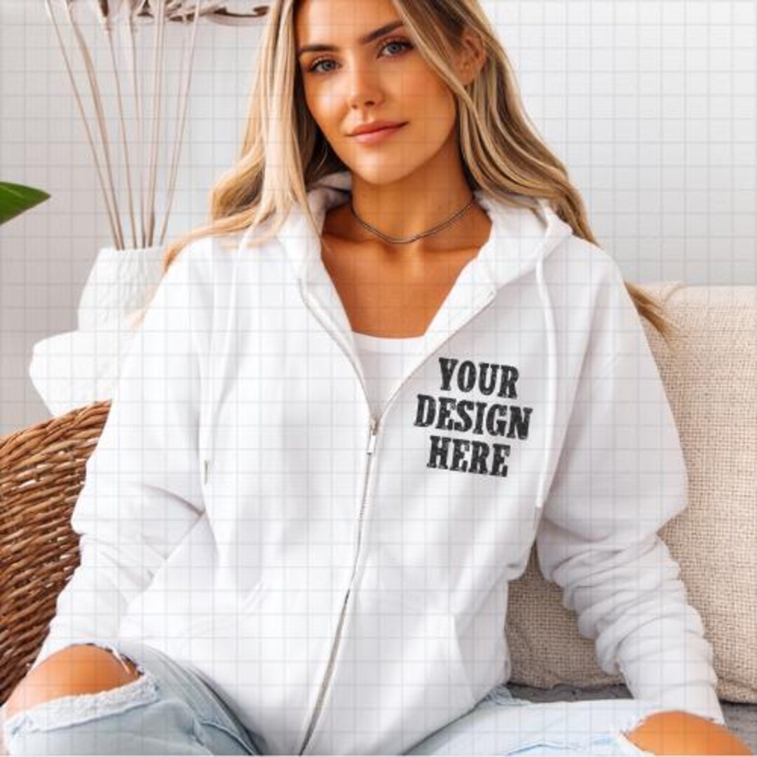 Gildan 18600 White Zip Hoodie Mockup (PNG) - Etsy
