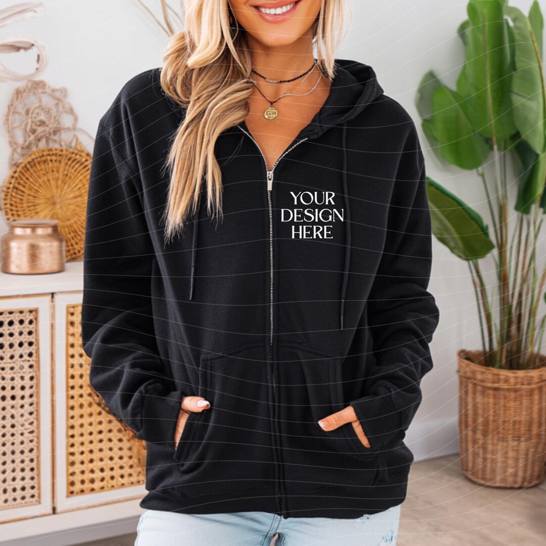 Gildan 18600 Mockup Black Hoodie Mockup Outdoors Mockup Zip up Black ...