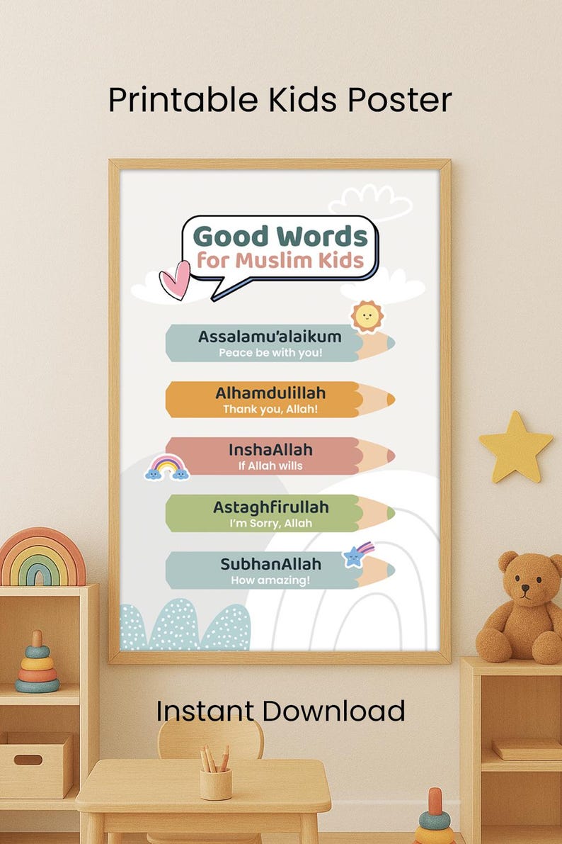 Islamic Educational Poster : Good Words for Muslim Kids Poster ...