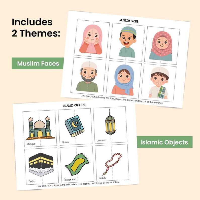 12 Islamic Mix & Match Cards for Kids. Matching Games Puzzle. Printable ...