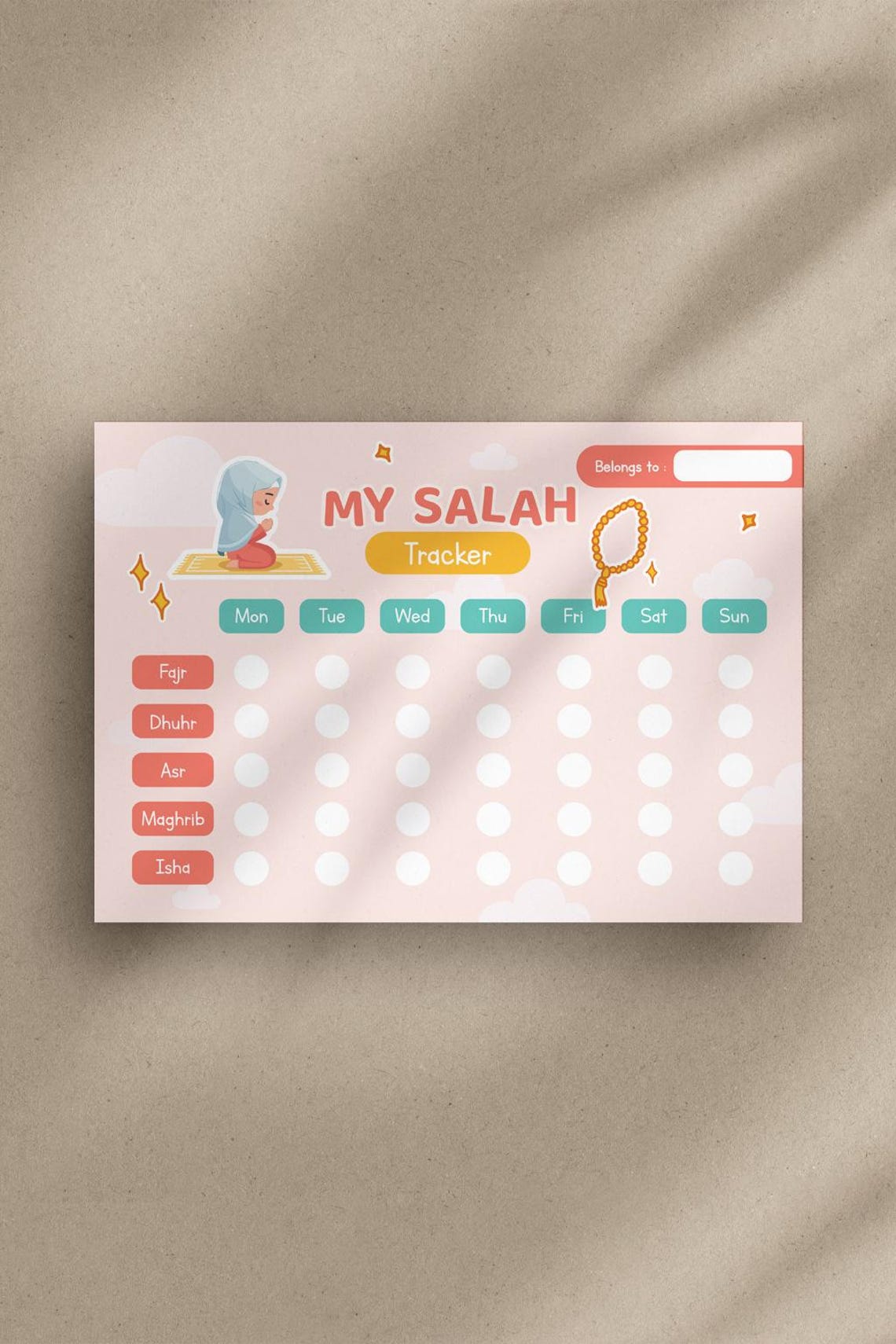 Salah Tracker, Printable Prayer Chart for Kids - Etsy
