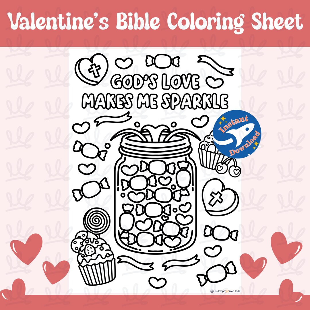 Christian Valentine Coloring Sheet, God's Love, Sunday School (digital ...