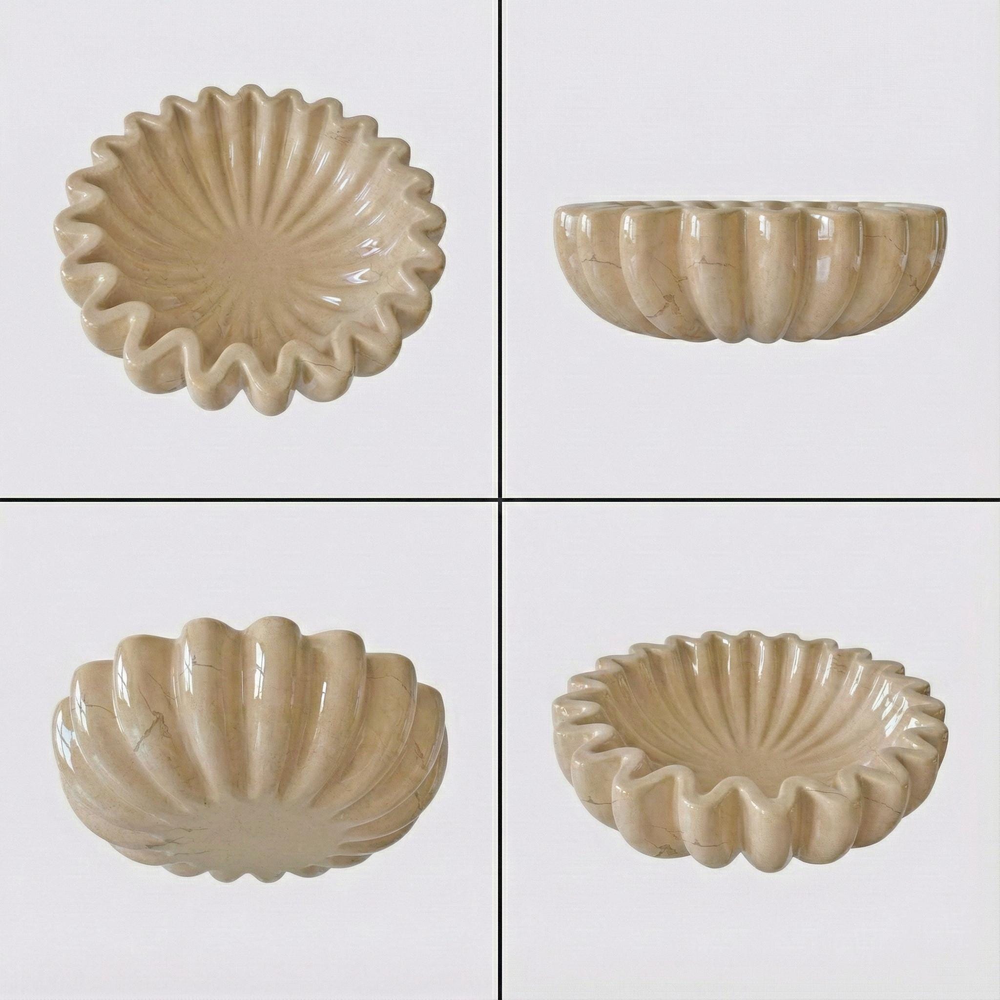 Beige Marble Ruffle Bowl, Marble Scalloped Bowl, Fluted Flower Bowl for ...