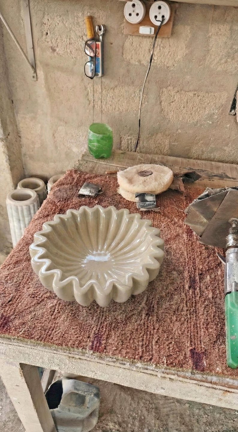 Beige Marble Ruffle Bowl, Marble Scalloped Bowl, Fluted Flower Bowl for ...