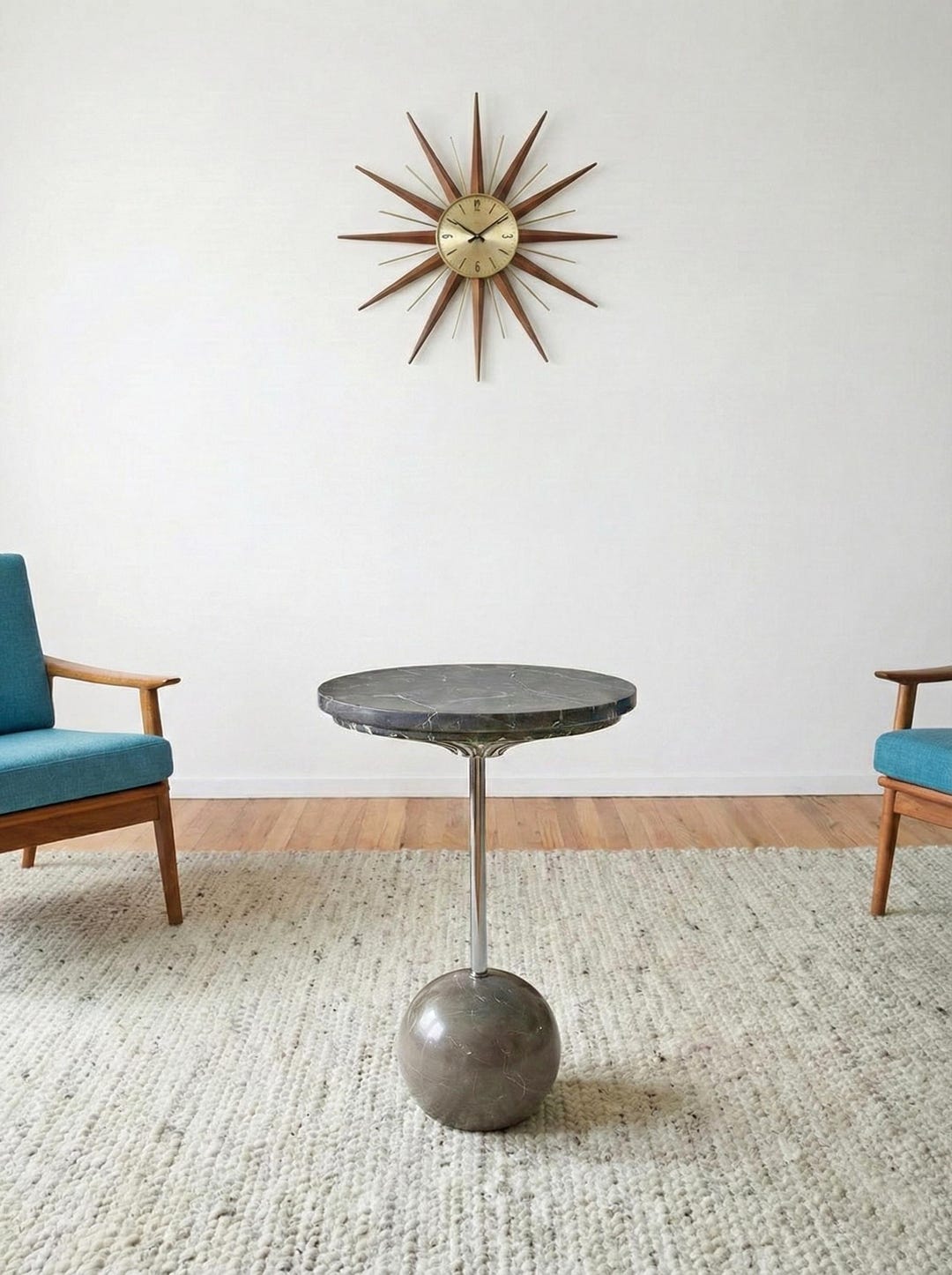 Coffee Brown Marble Pedestal Table | Natural Stone Table, Ball Base ...