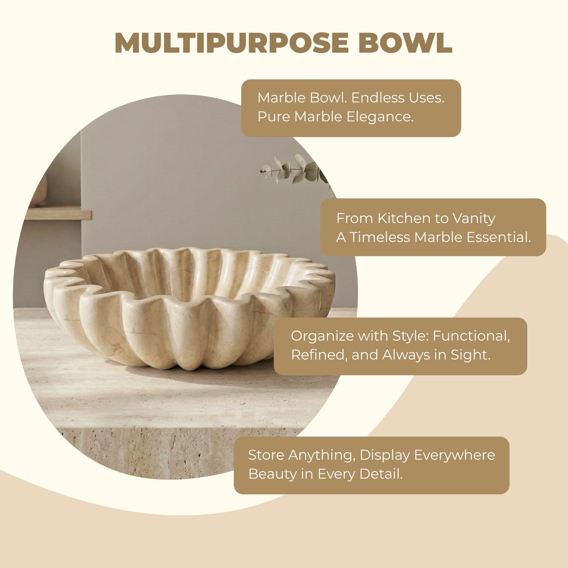 Beige Marble Ruffle Bowl, Marble Scalloped Bowl, Fluted Flower Bowl for ...
