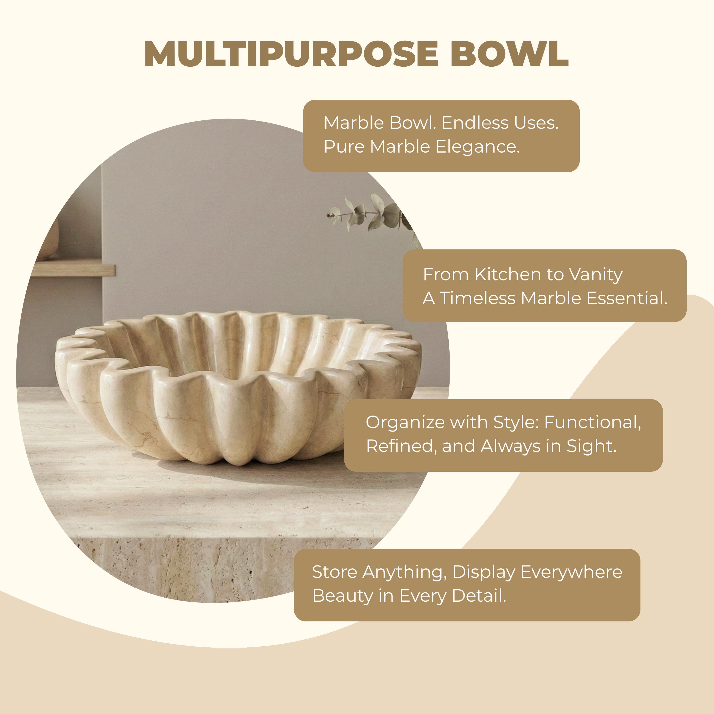 Beige Marble Ruffle Bowl, Marble Scalloped Bowl, Fluted Flower Bowl for ...