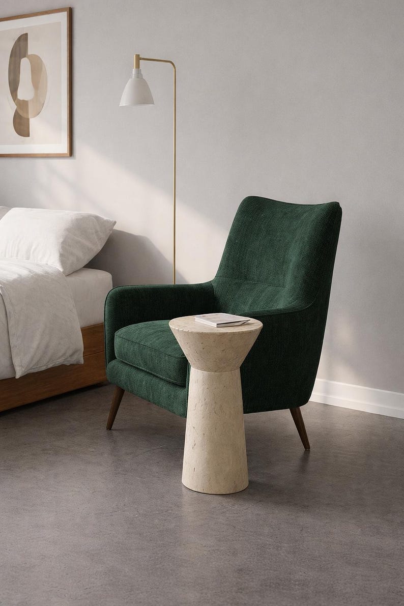 Travertine Marble Pedestal Table | Minimalist Round Side Table | Modern ...