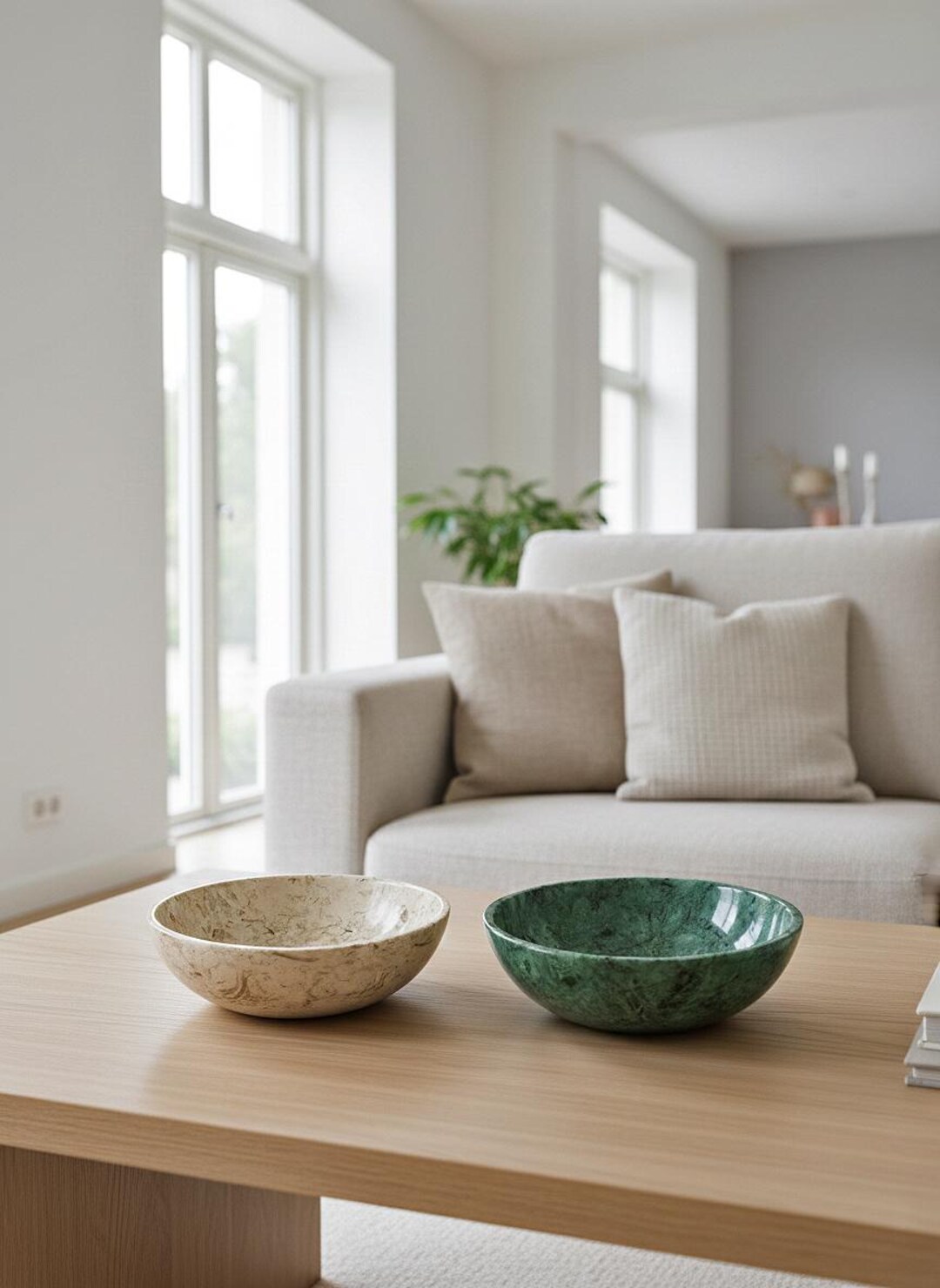 Green Marble & Fossil Marble Bowl Set | Handmade Natural Stone Serving ...