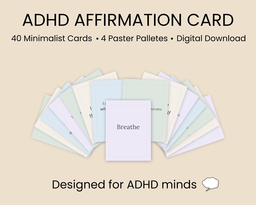 ADHD Affirmation Cards — 40 Printable, 4 Pastel Set - Etsy