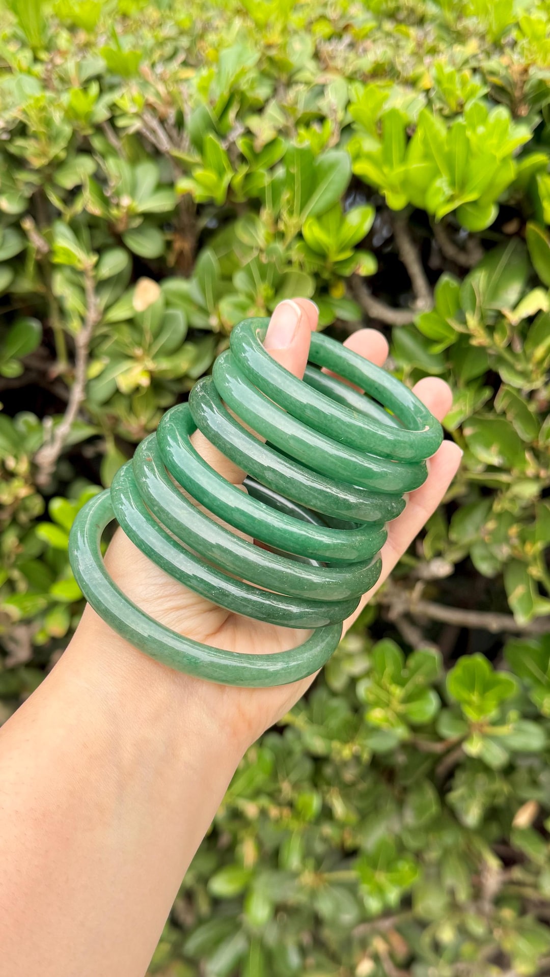 Natural Green Aventurine Jade Bangle – Smooth Inner Round Design, 9mm ...