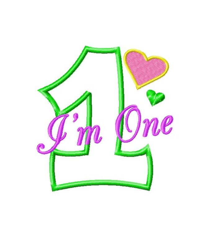 I'm One 1 Applique With Hearts Machine Embroidery - Etsy