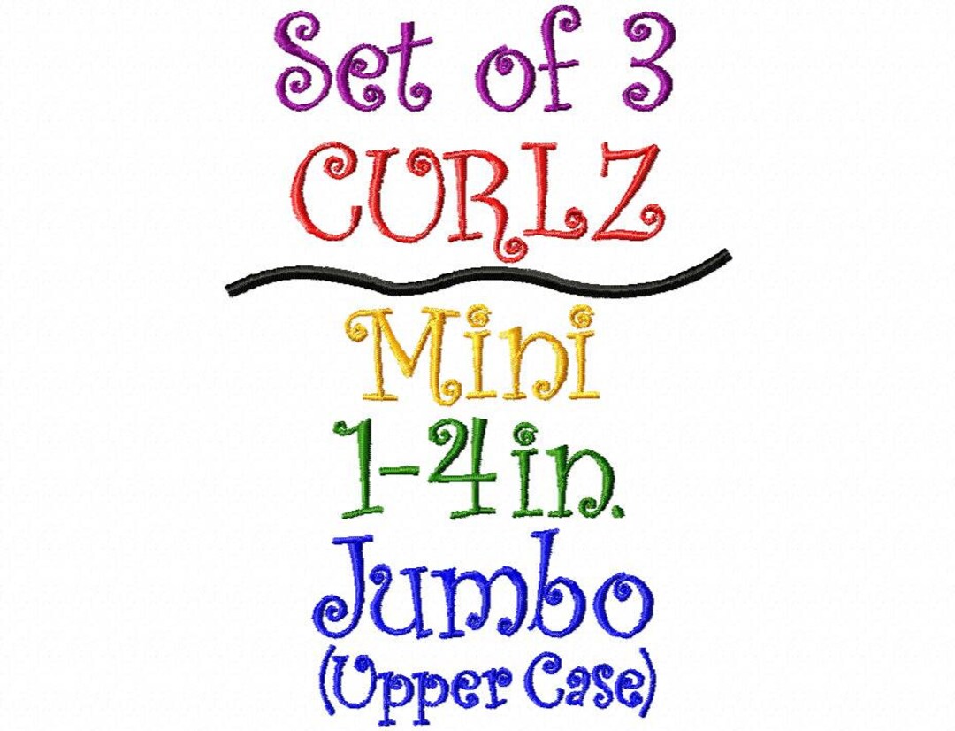 CURLZ FONT - Set of 3 - Mini, Regular 1-4in. Size and Upper Case Jumbo ...