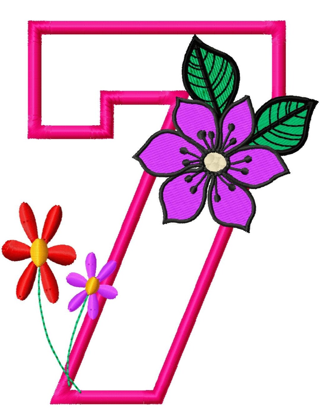 Flower Applique Numbers - Machine Embroidery Design - 4x4 Hoop,5",6",7 ...