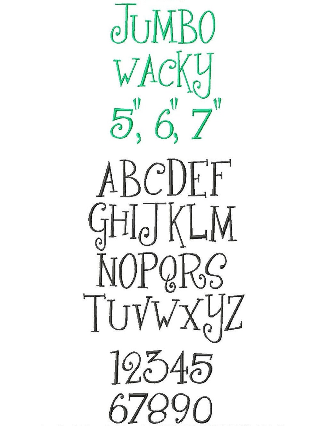 JUMBO Wacky Machine Embroidery Font - Sizes 5",6",7" BUY 2 Get 1 FREE ...