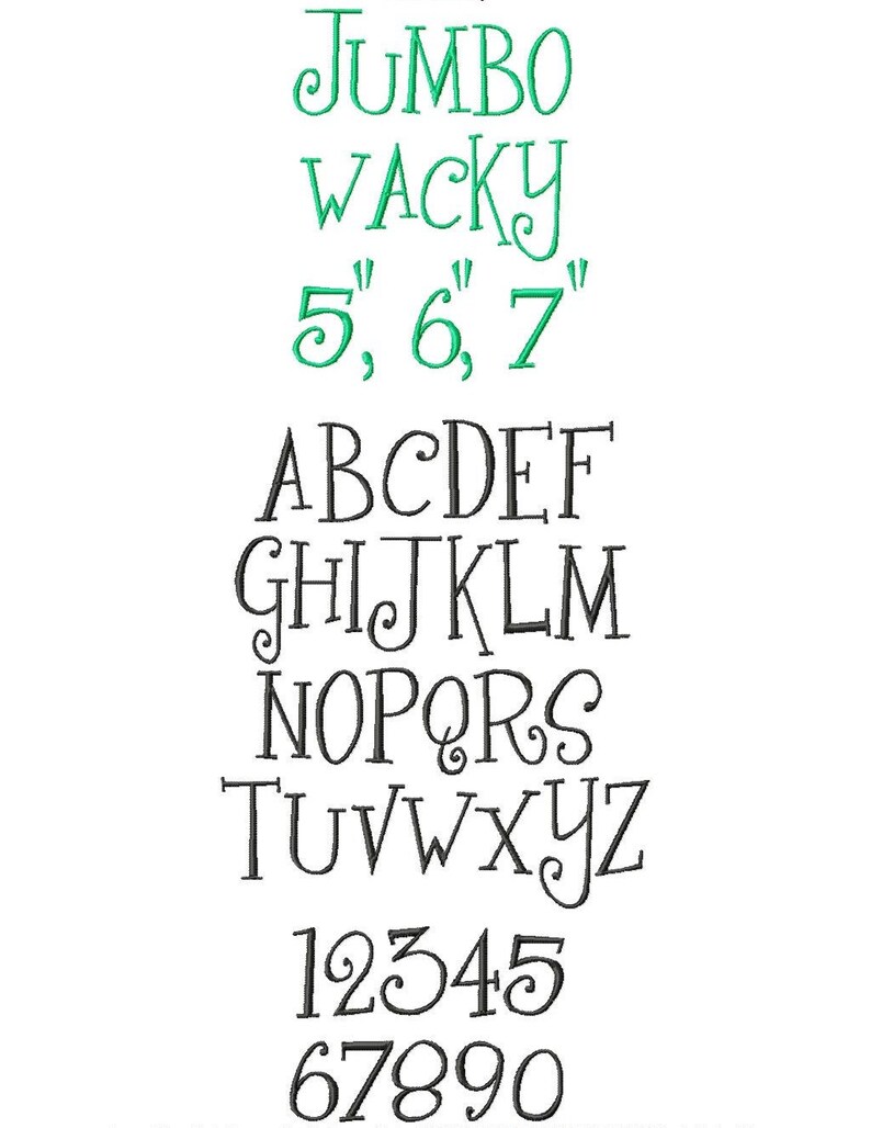 JUMBO Wacky Machine Embroidery Font Sizes - Etsy