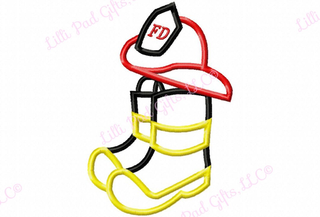 Fireman Hat and Boots - Applique - Machine Embroidery Design - 5 Sizes ...