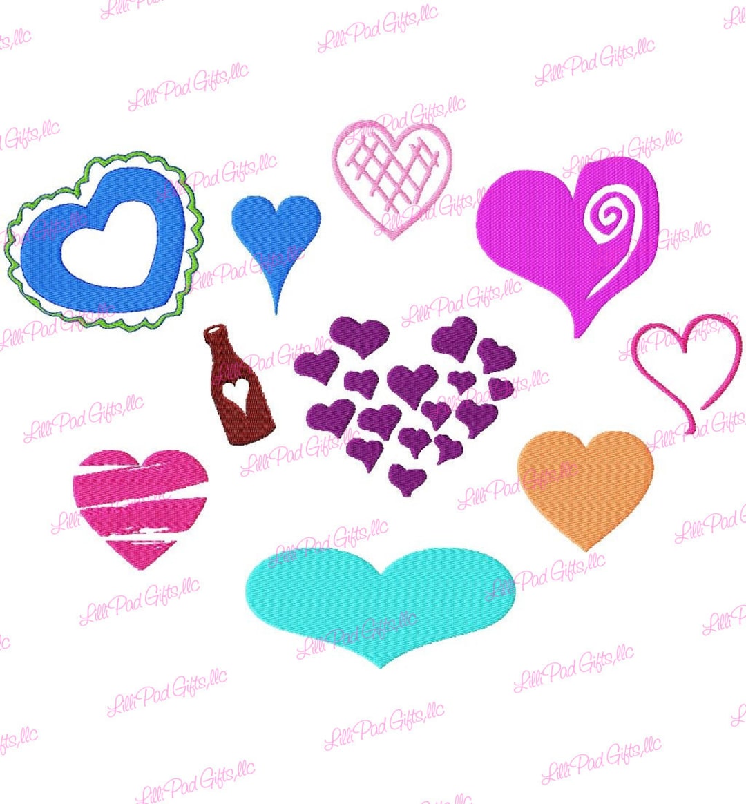 Heart Designs Machine Embroidery - 10 Different Designs in Many Sizes ...