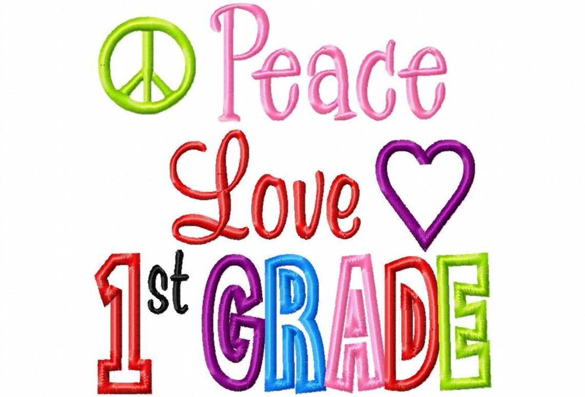 Peace Love 1st Grade Applique and Fill Machine Embroidery - Etsy