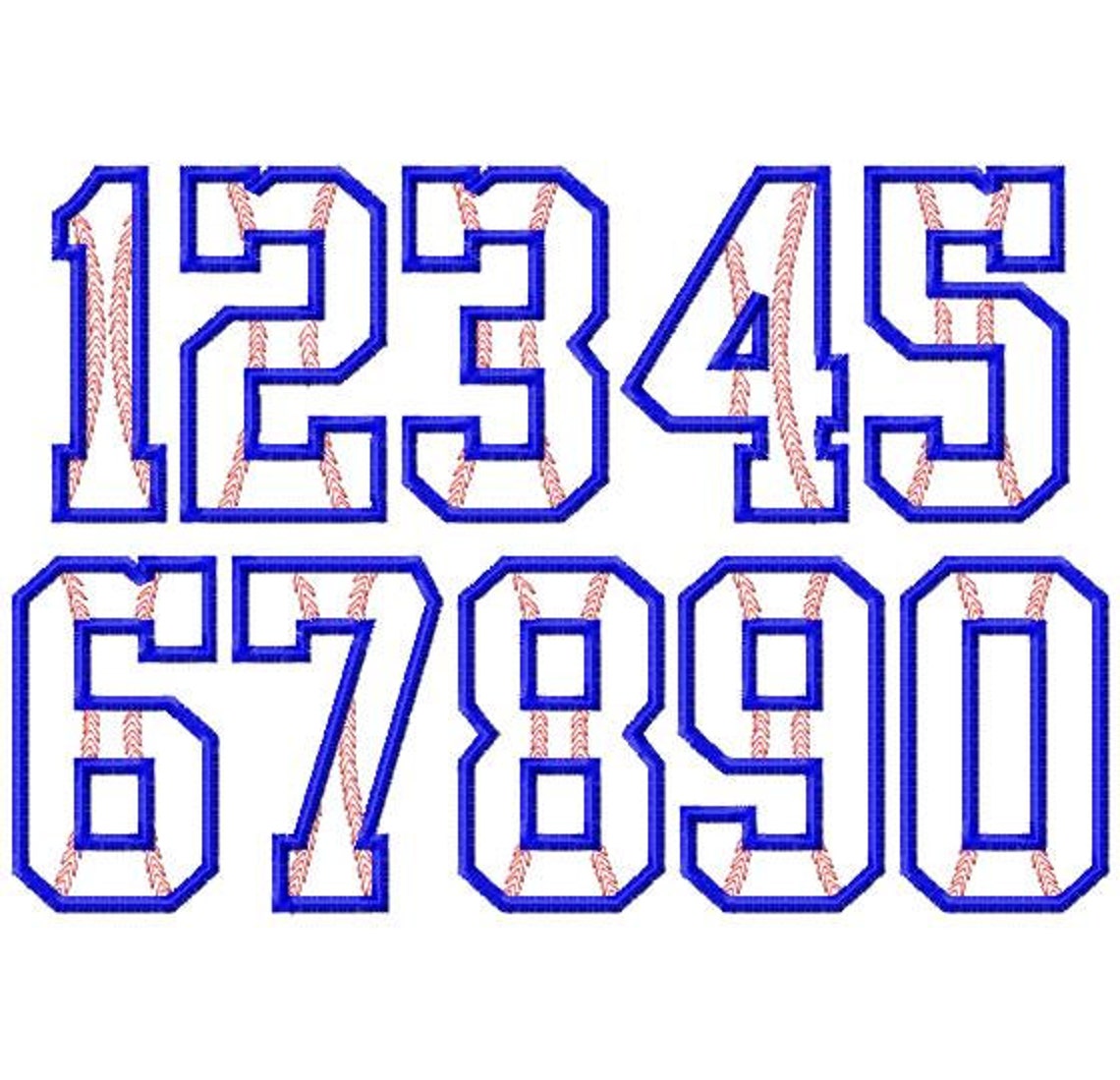 Baseball Stitch Applique NUMBER Set - Machine Embroidery Design - 4", 5 ...