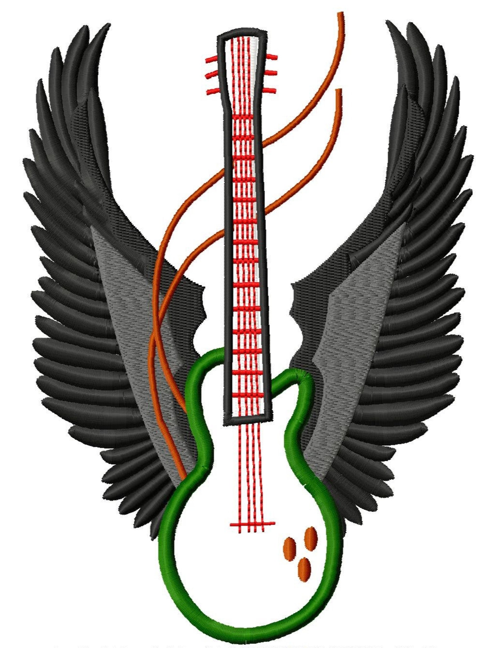 Guitar With Wings Machine Embroidery Design 8 Sizes | Etsy