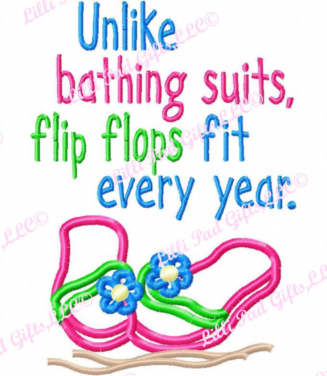 Flip Flops-fit Every Year - Applique - Machine Embroidery Design - 5 ...