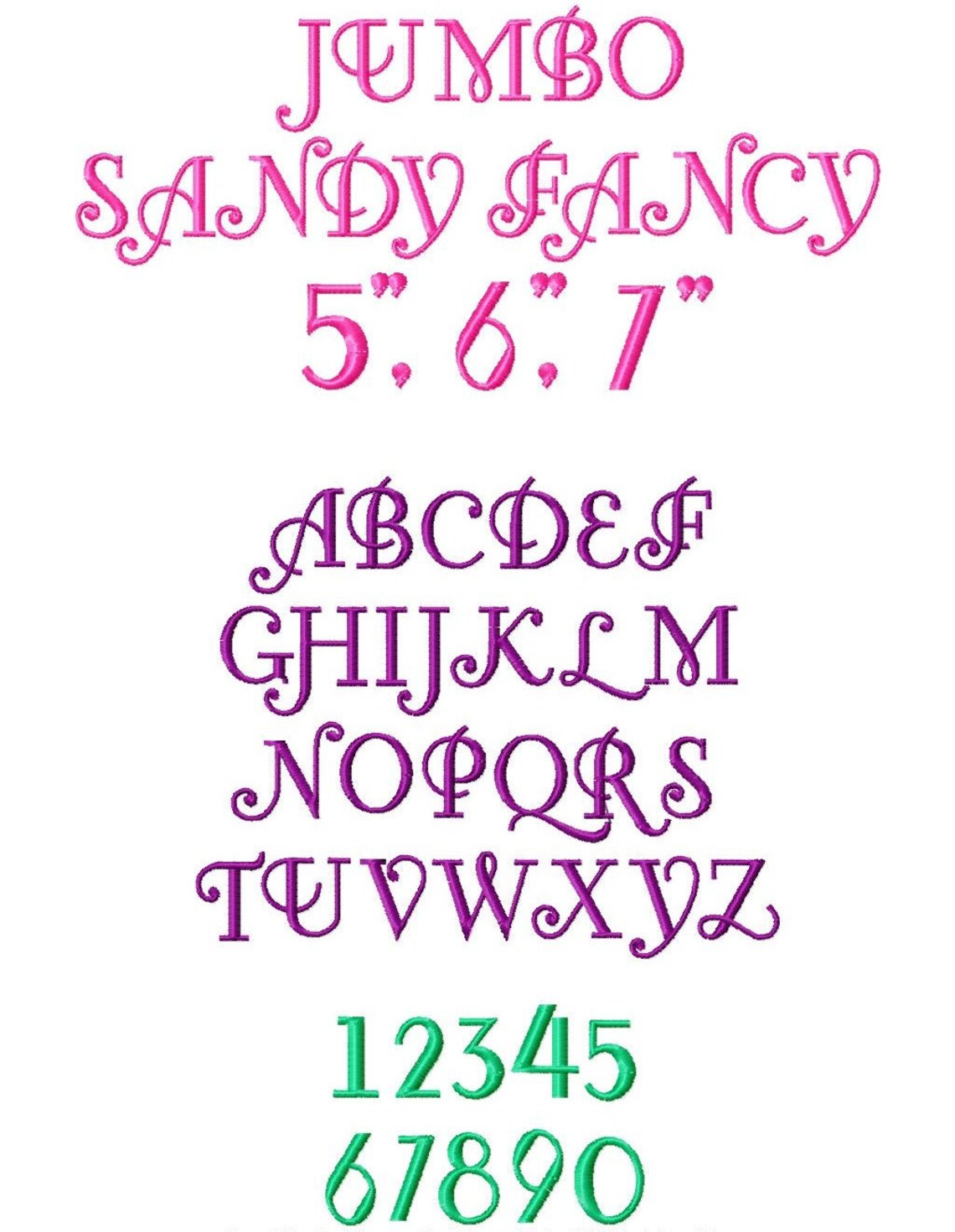 JUMBO Sandy Fancy Machine Embroidery Font Sizes - Etsy
