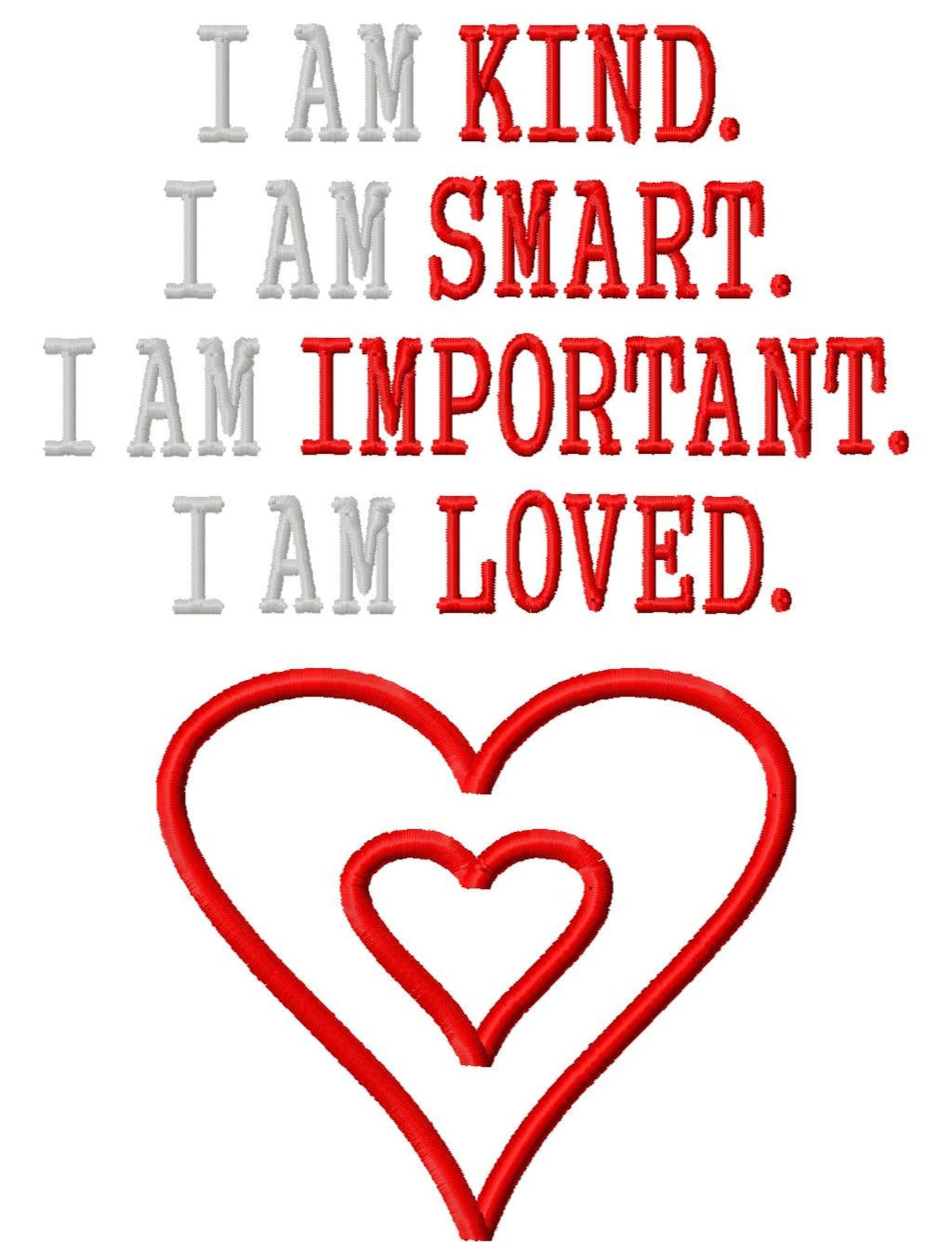 I Am Kind Smart Important Loved 2 Heart Applique - Etsy
