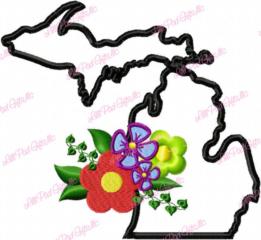 Michigan-flowers - Applique - Machine Embroidery Design - 5 Sizes ...