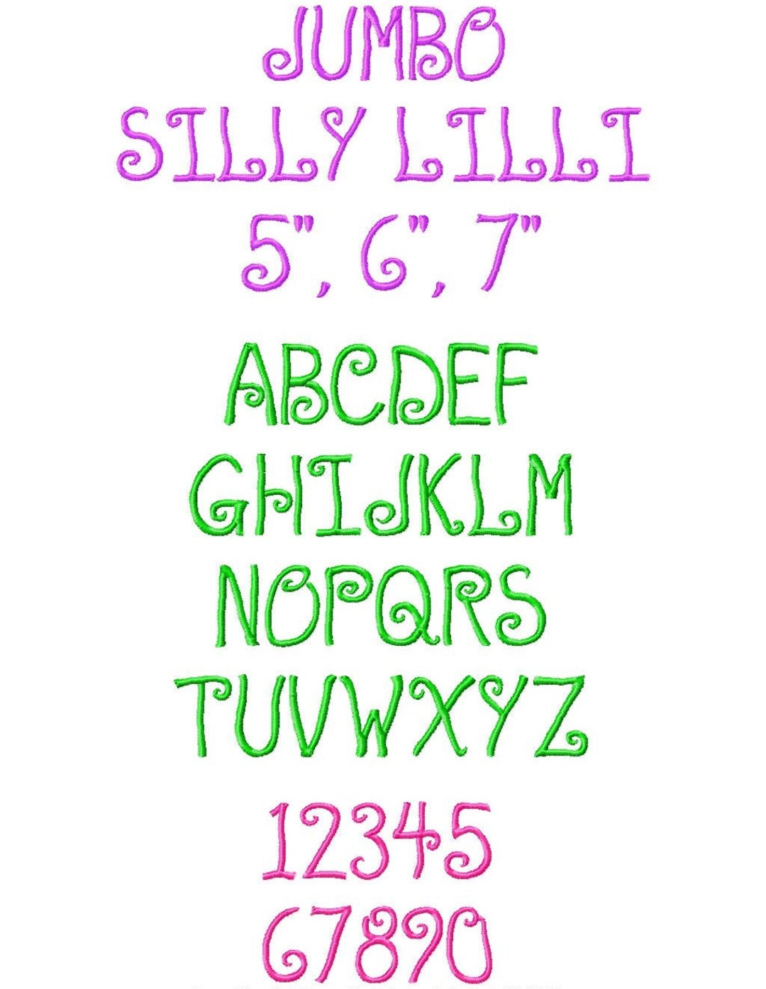 JUMBO Silly Lilli Machine Embroidery Font - Sizes 5",6",7" - BUY 2 Get ...