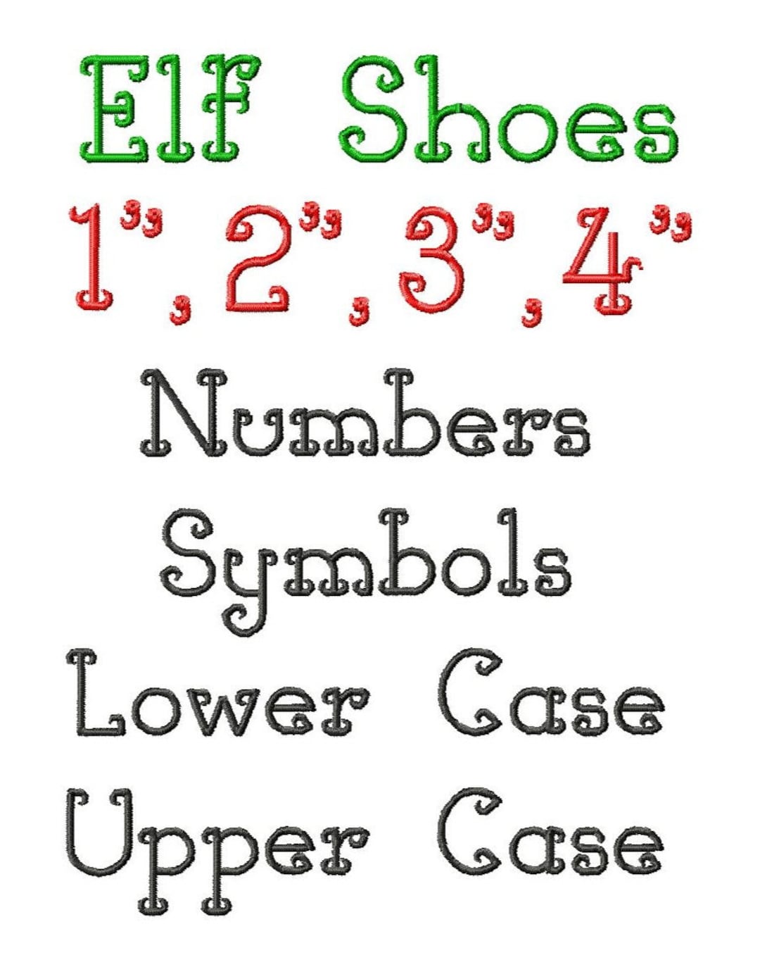 Elf Shoes Machine Embroidery Font - Sizes 1",2",3",4" - BUY 2 Get 1 ...