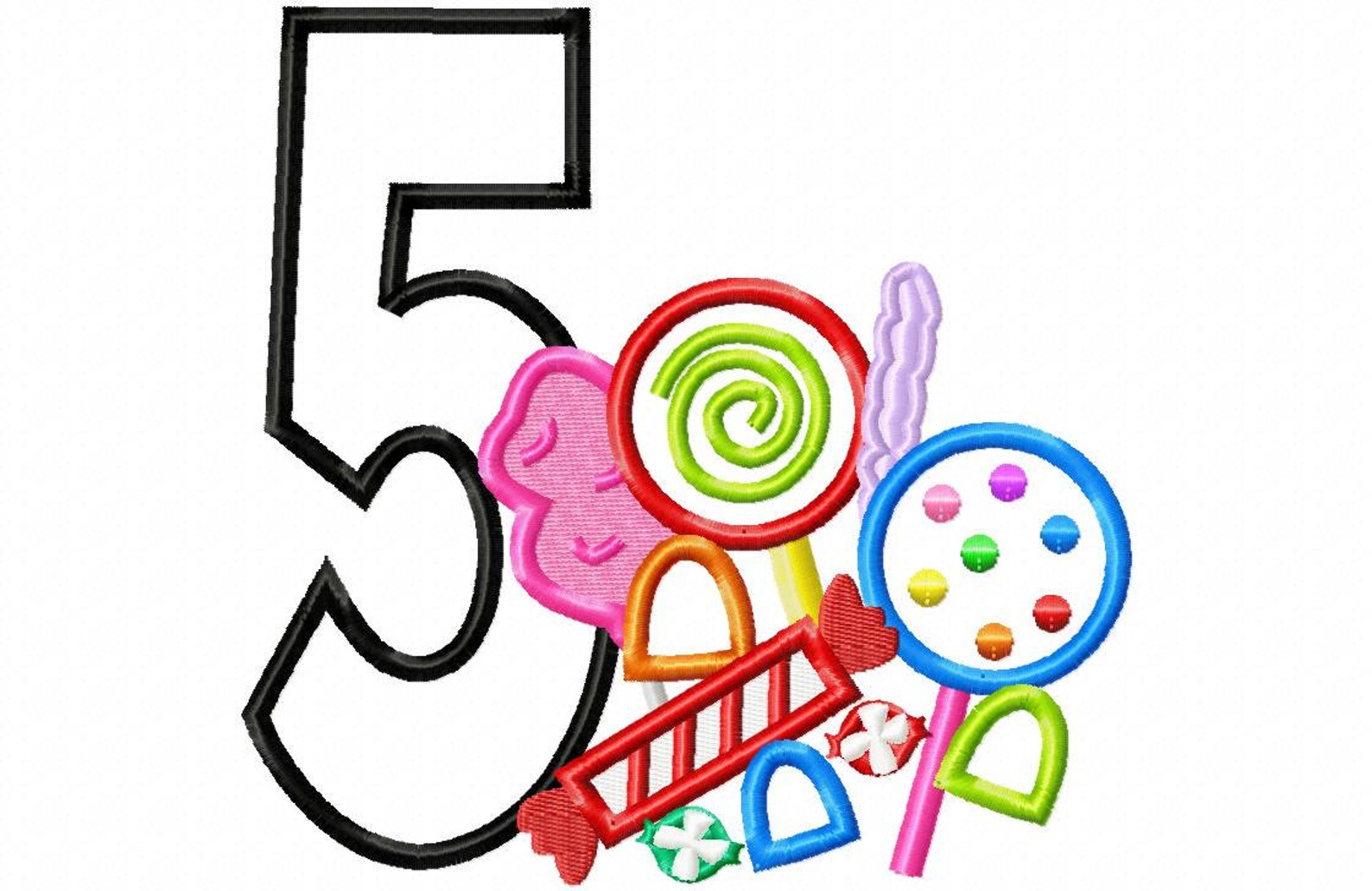 Candy Applique Number 5 Machine Embroidery Design 4 Sizes - Etsy