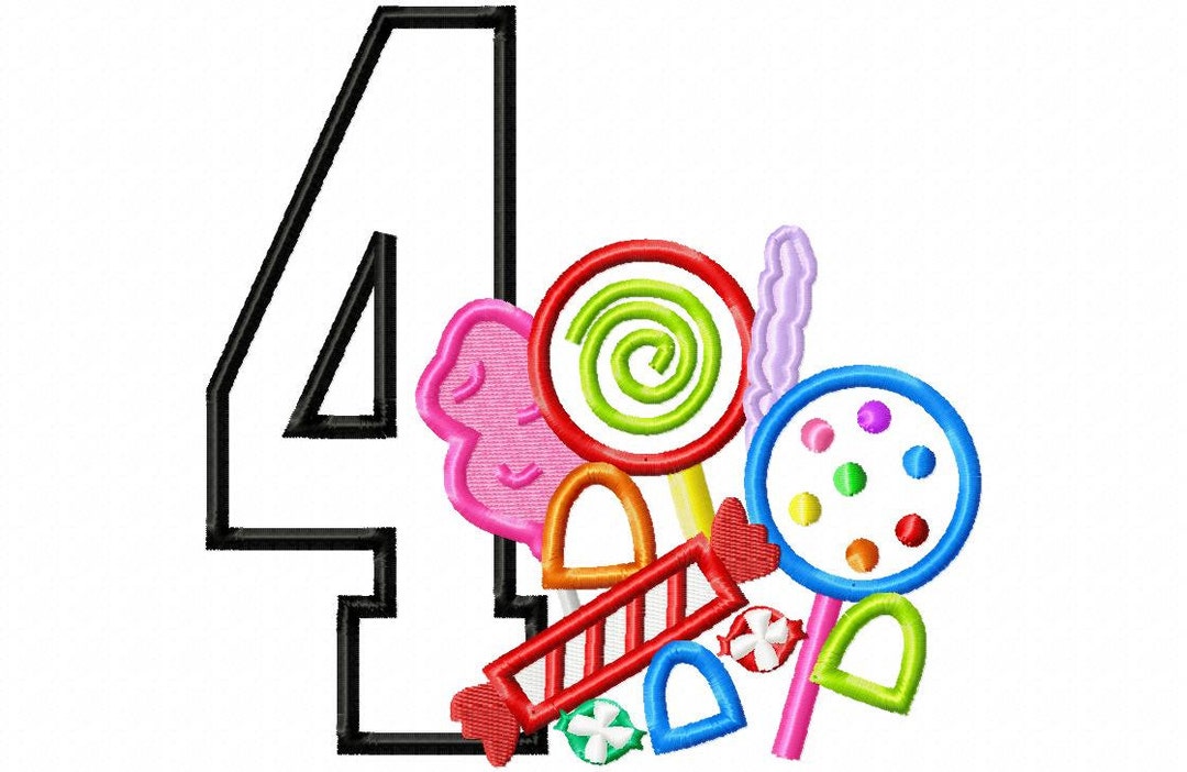 Candy Applique Number 4 - Machine Embroidery Design - 4 Sizes - Etsy