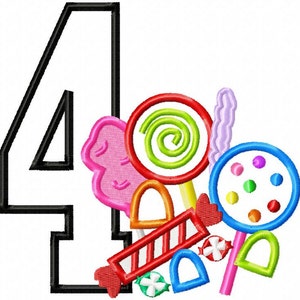 Candy Applique Number 4 - Machine Embroidery Design - 4 Sizes - Etsy