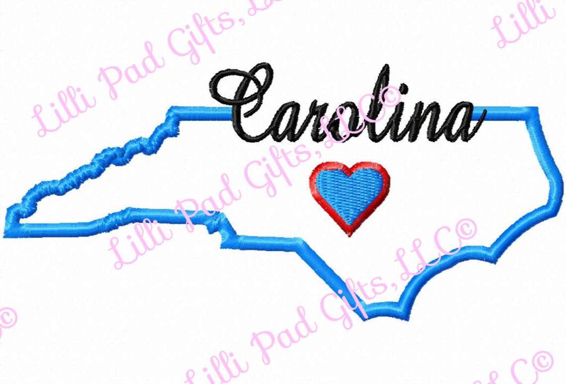 North Carolina Carolina-heart Machine Embroidery 10 Sizes - Etsy